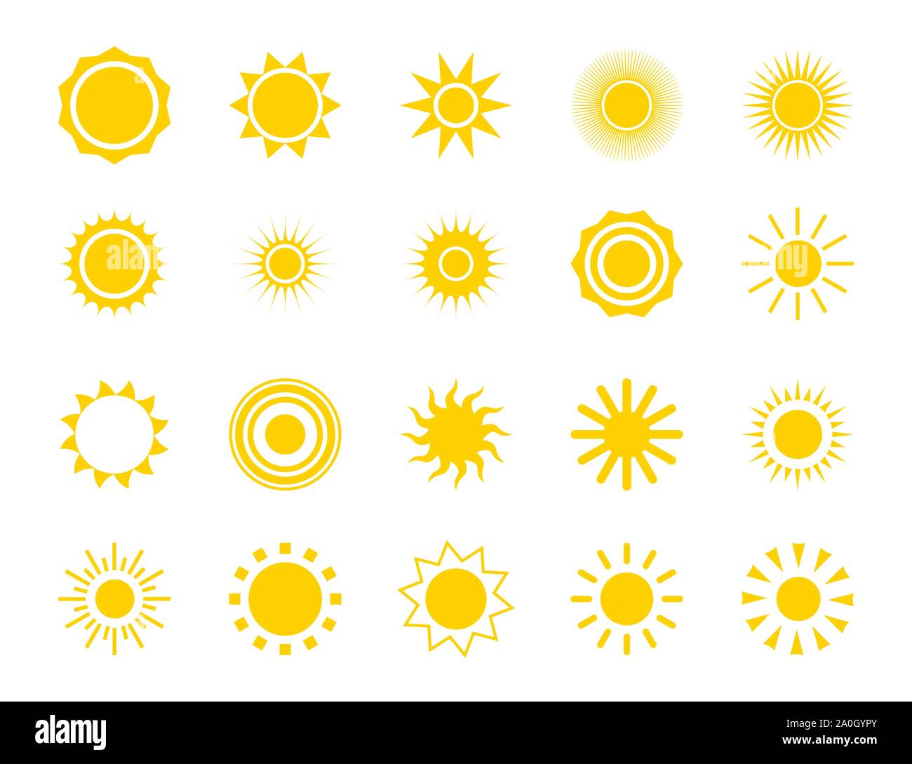 Sun silhouette icon set. Summer circle shape. Nature, sky heat symbol ...