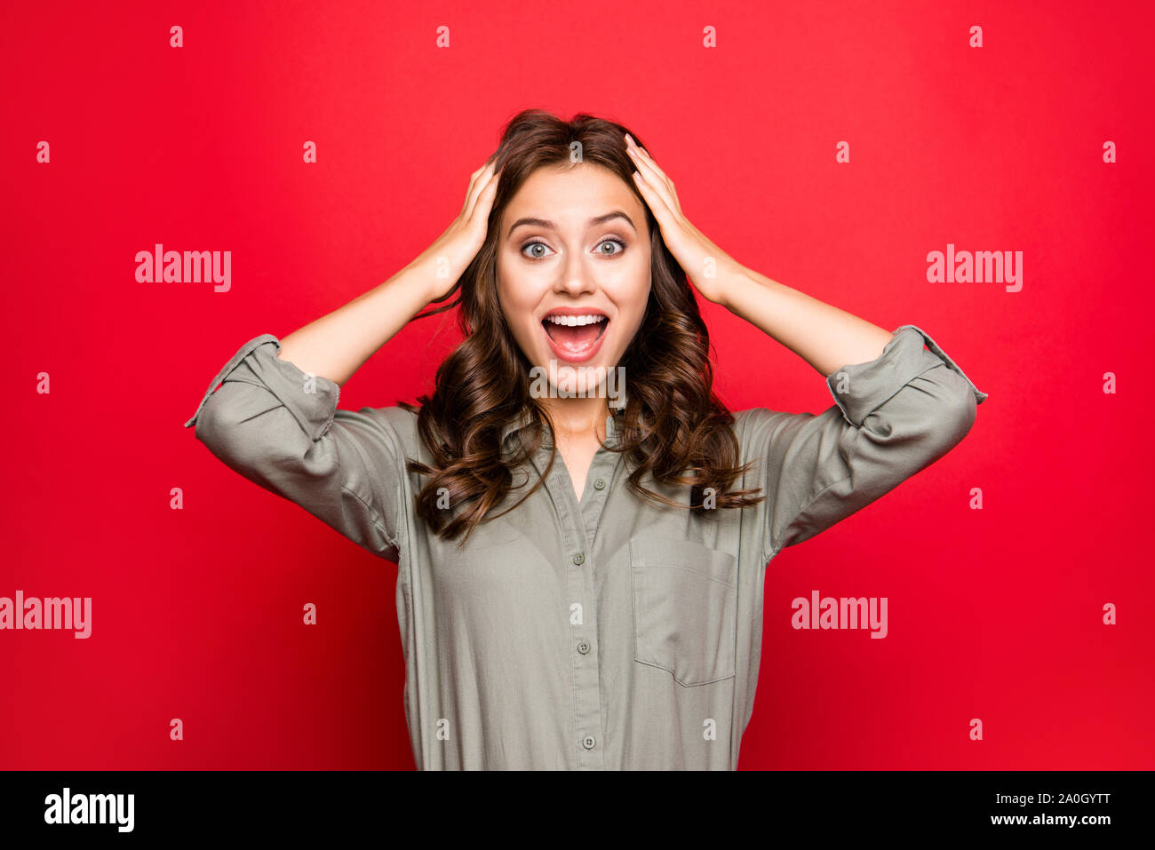 Close up portrait of beautiful, attractive, pretty, laugh, laughed ...