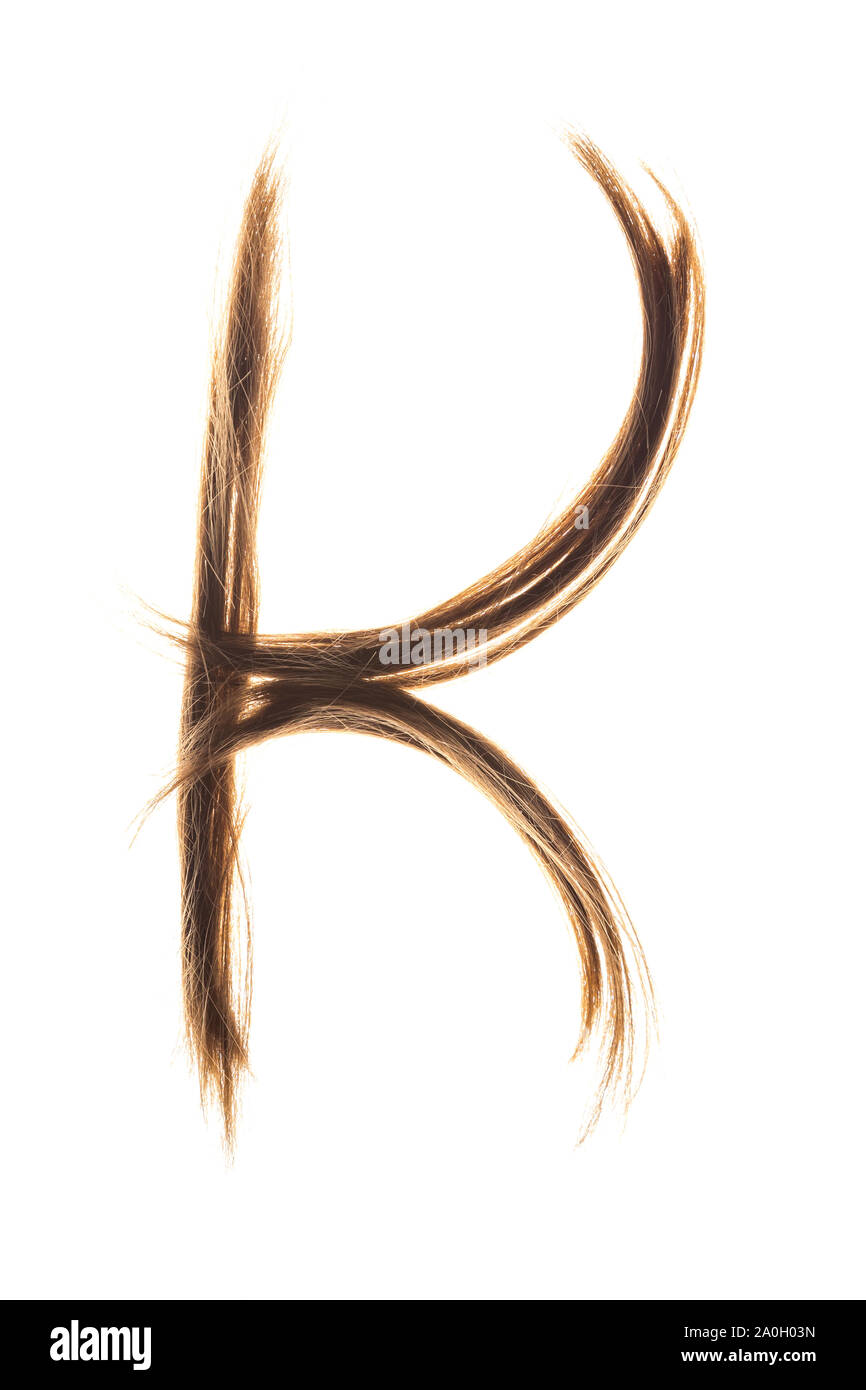 Letters made from woman hair capital K isolated on white background ...