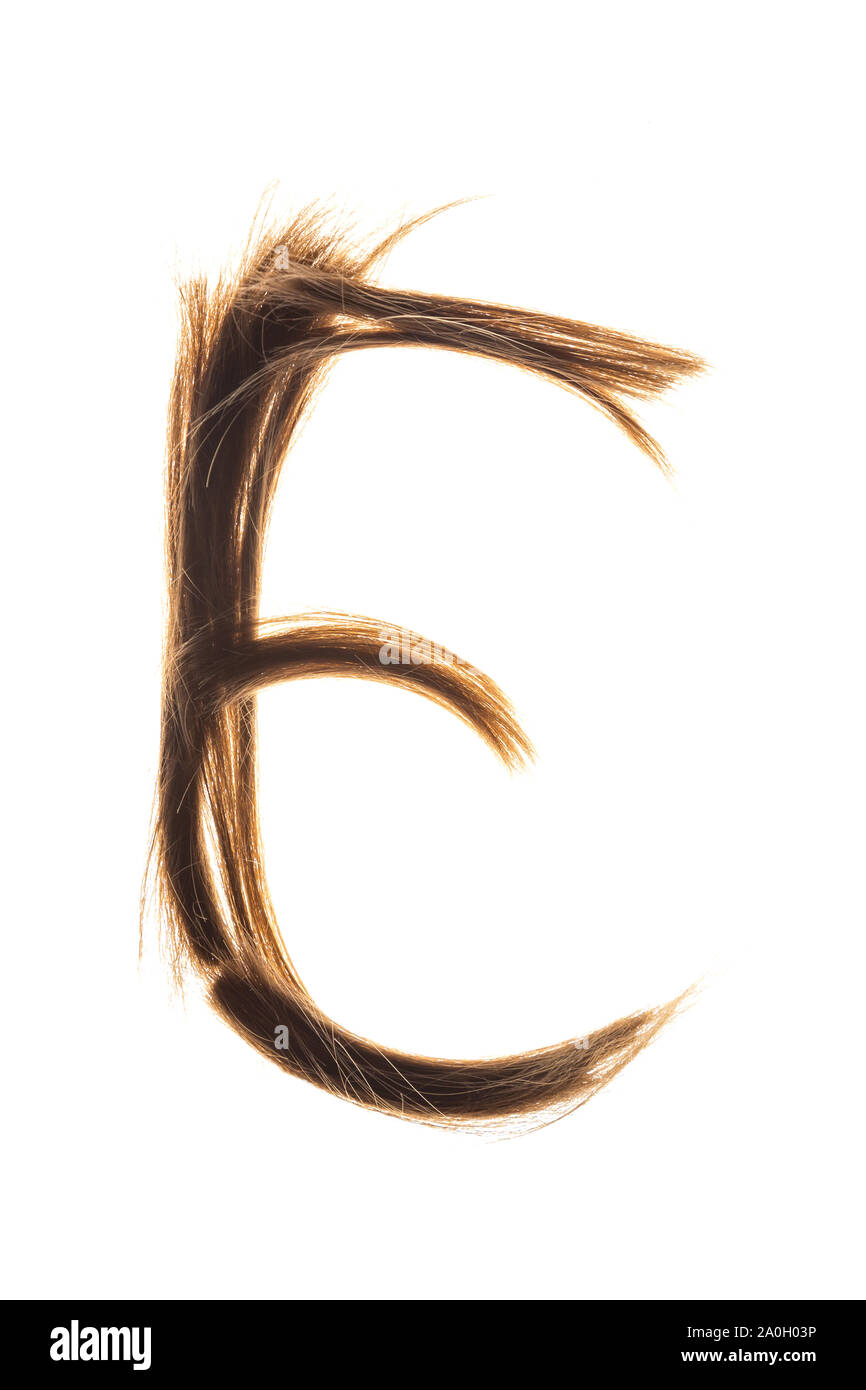 Letters made from woman hair capital E isolated on white background ...