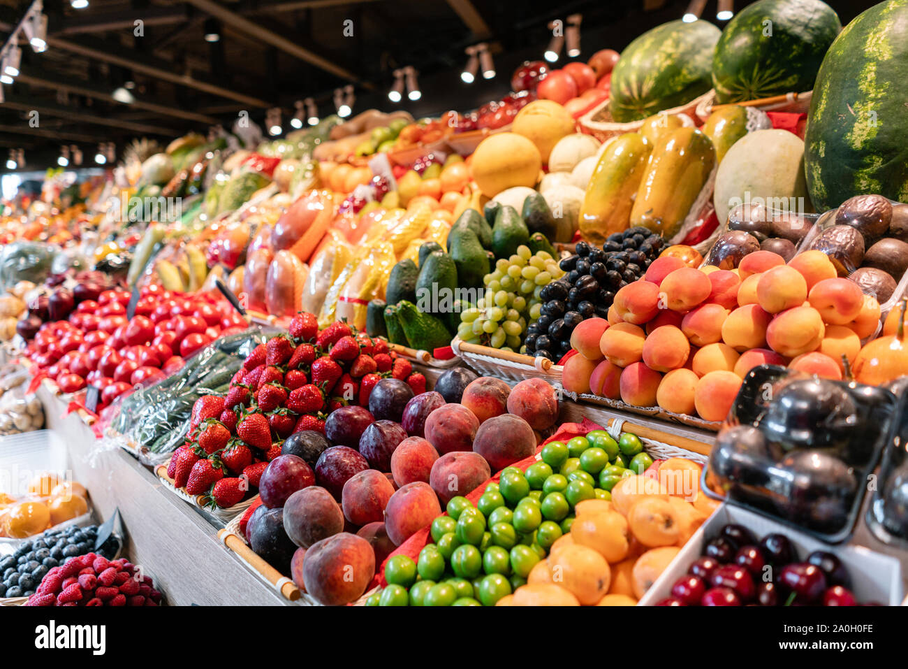 big choice of fresh Fruit and vegetable market. Various colorful fresh ...