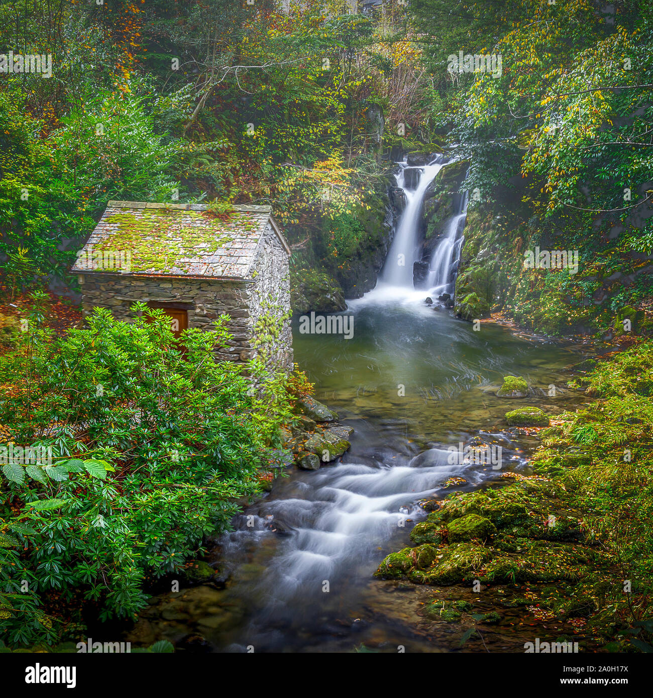 The Grot and Waterfall, Rydal Hall, Cumbria Stock Photo - Alamy