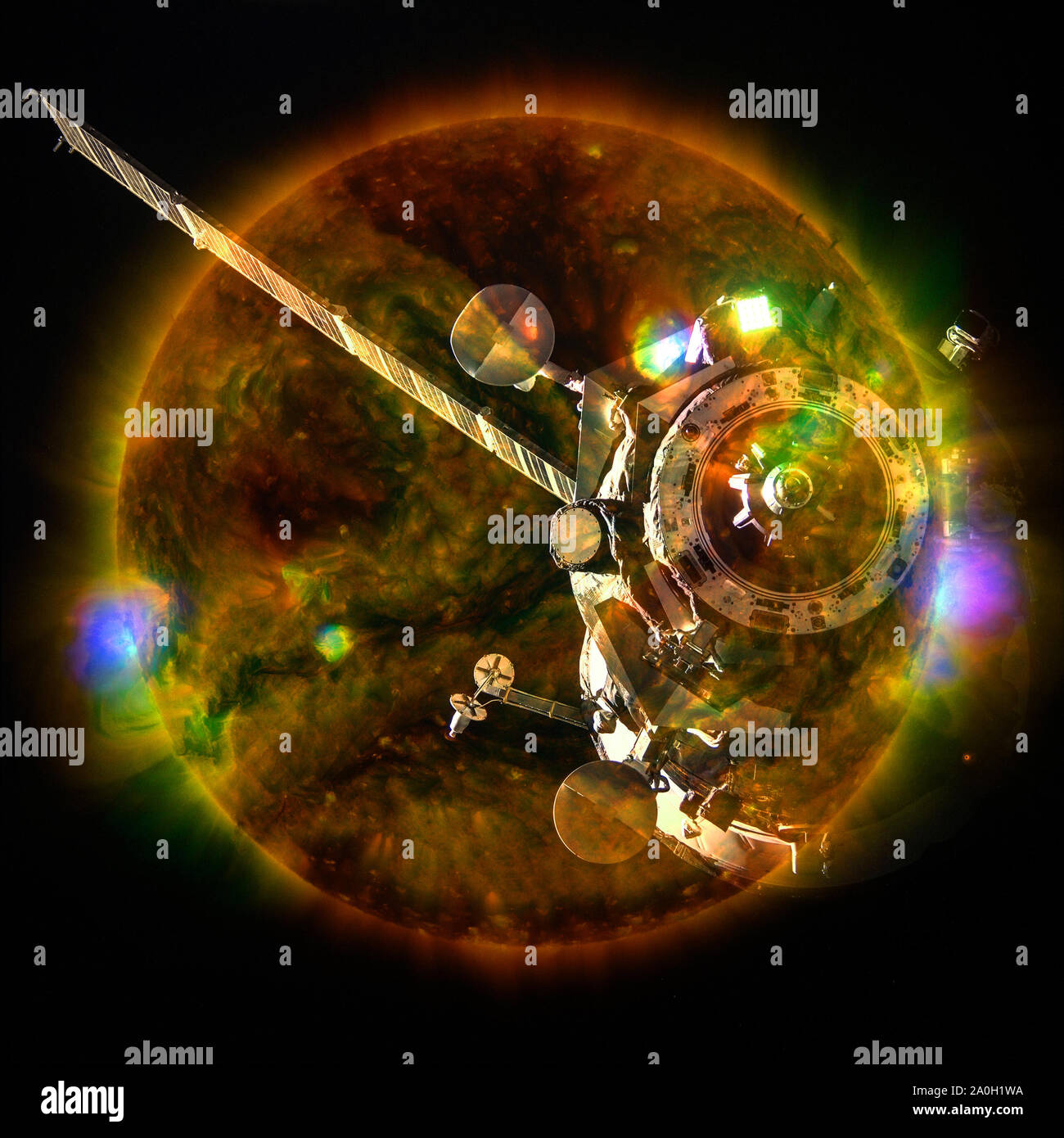 Extremely hot star. Flaring of Sun. Beauty of endless universe ...