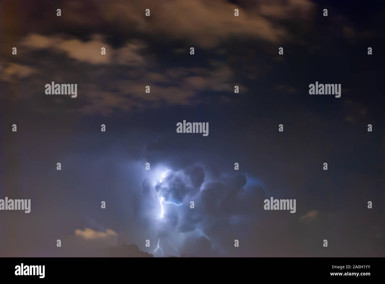 Powerful Lightning bolts strike in the stormy weather sky. horror Stock ...