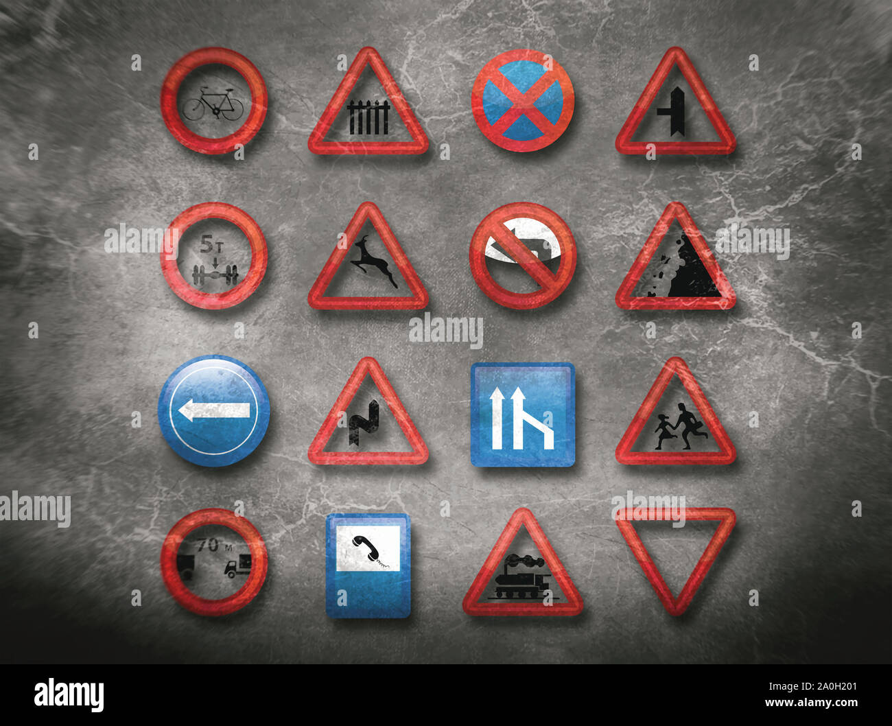 Traffic signs, concrete background, texture Stock Photo - Alamy