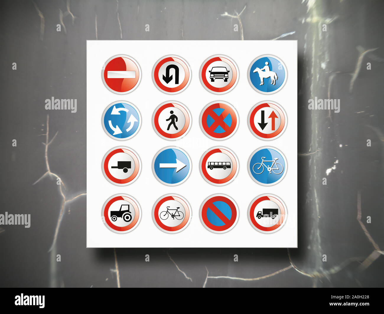 Traffic signs, means explicit commands, concrete background Stock Photo ...