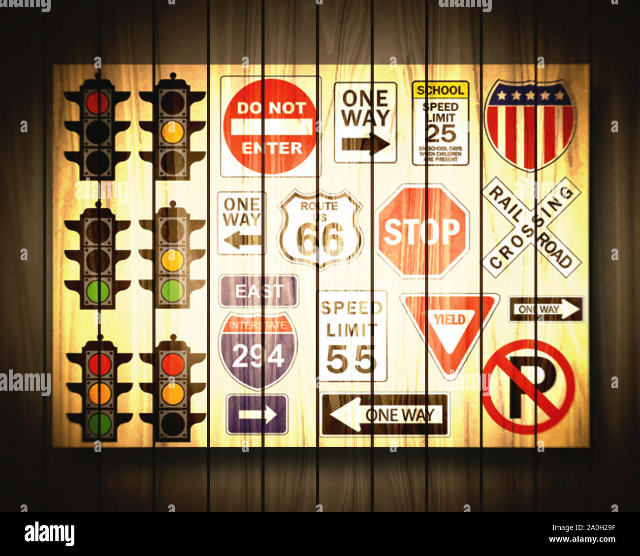 Traffic signs, background wood, texture, dirty Stock Photo - Alamy