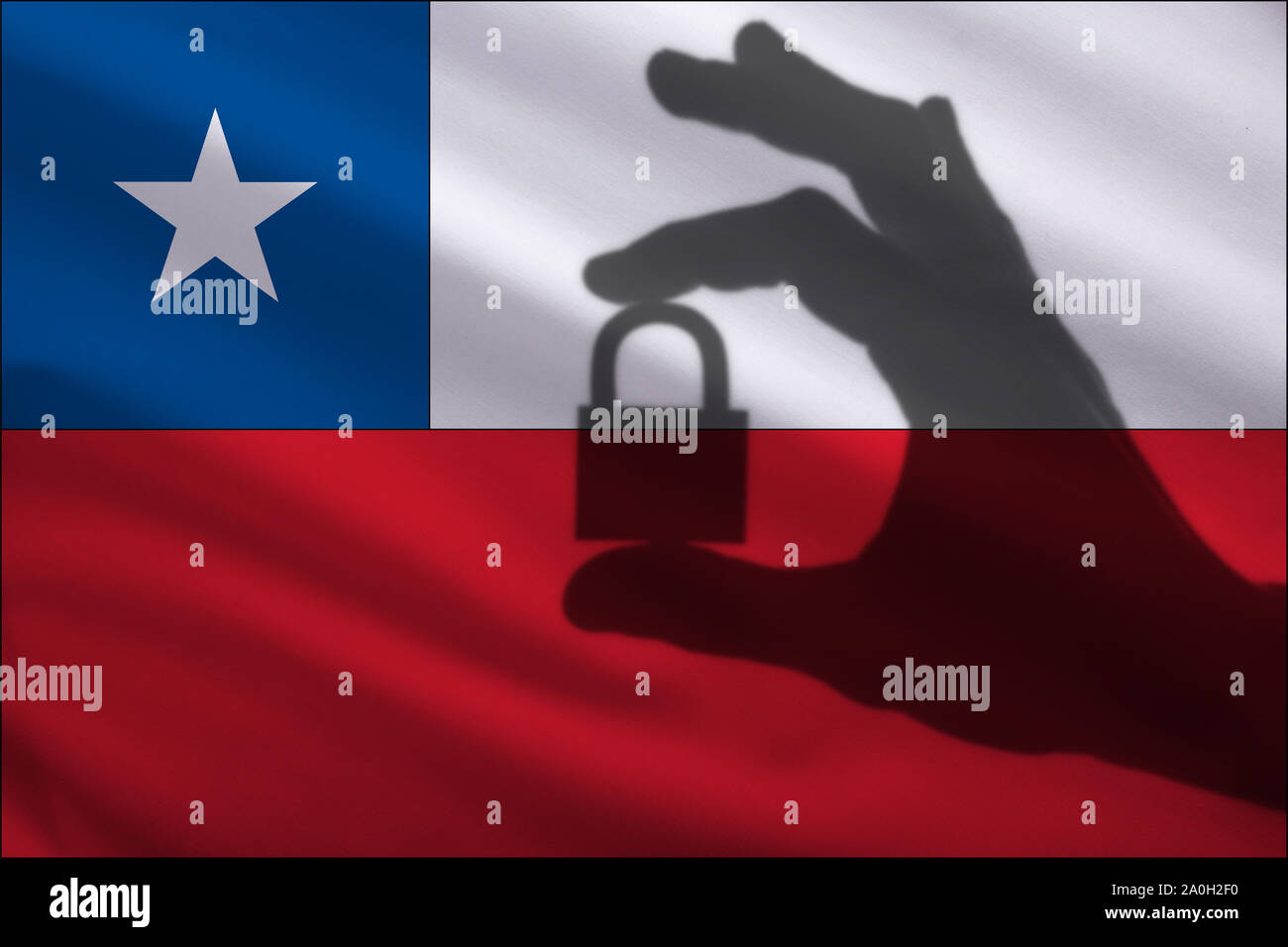 Chile closed lock in the hand. Import and export of goods from the ...