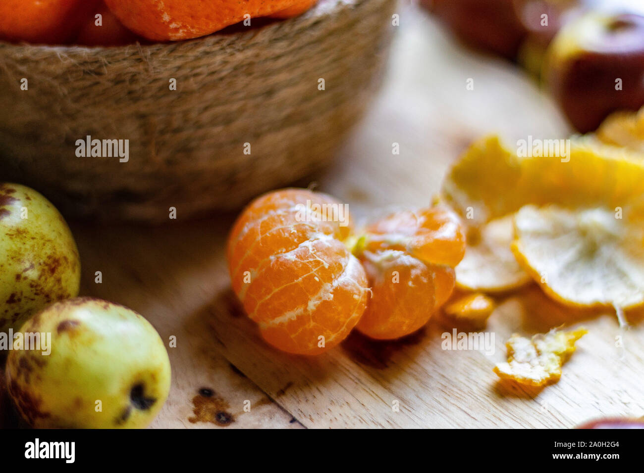 Still life photo of fresh clementine oranges to show concept of health ...