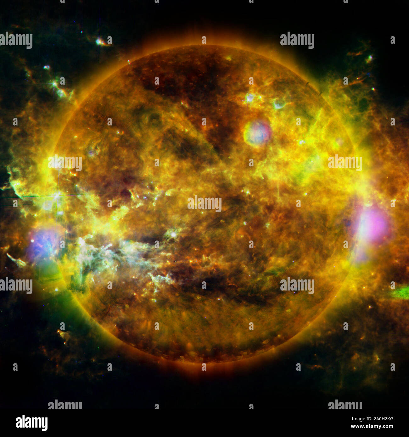 Extremely hot star. Flaring of Sun. Beauty of endless universe ...
