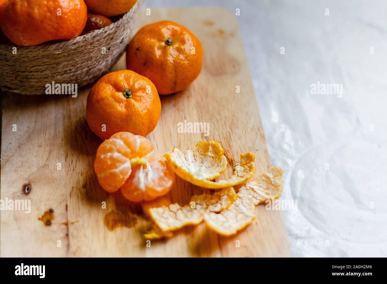 Still life photo of fresh clementine oranges to show concept of health ...