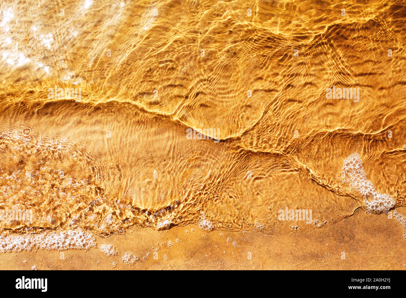 Top view of sand on the beach. Sand texture under the sea water on the ...
