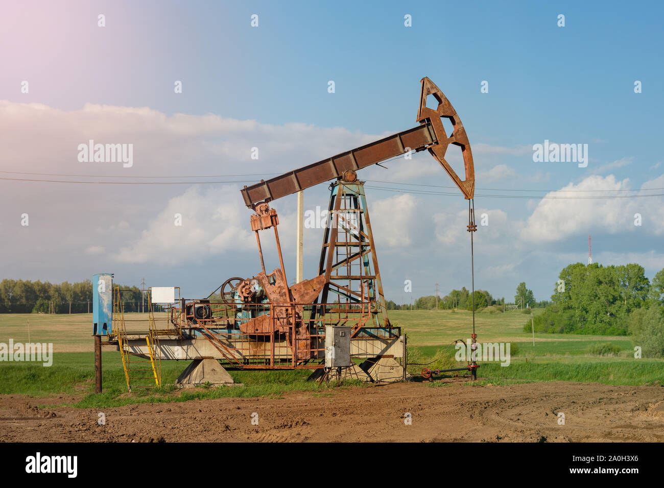 Oil pumpjack, industrial equipment. Rocking machines for power generation. Extraction of oil ...