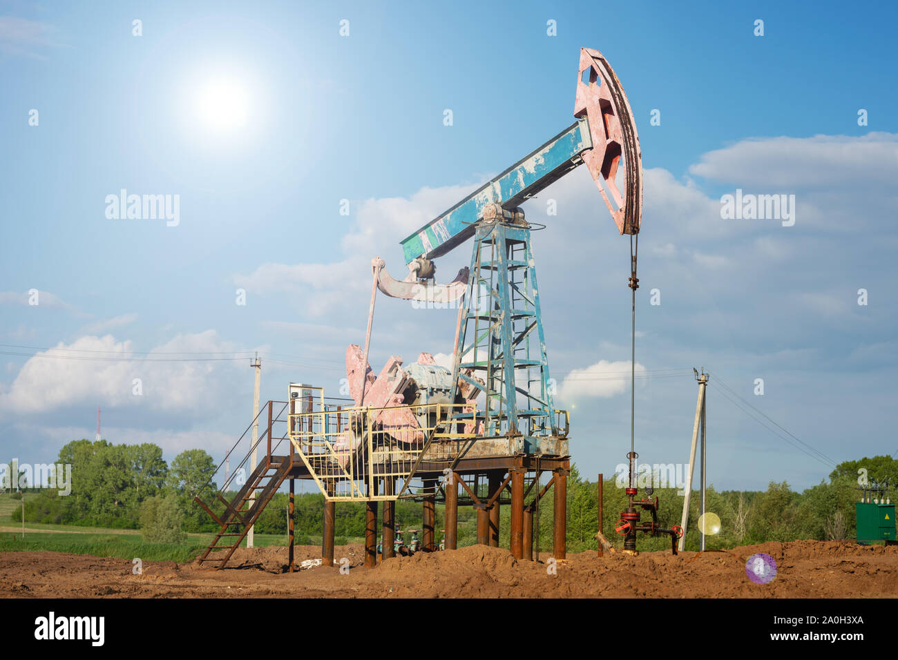 Oil pumpjack, industrial equipment. Rocking machines for power generation. Extraction of oil ...