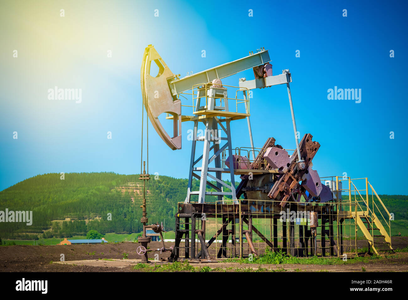 Oil pumpjack, industrial equipment. Rocking machines for power generation. Extraction of oil ...