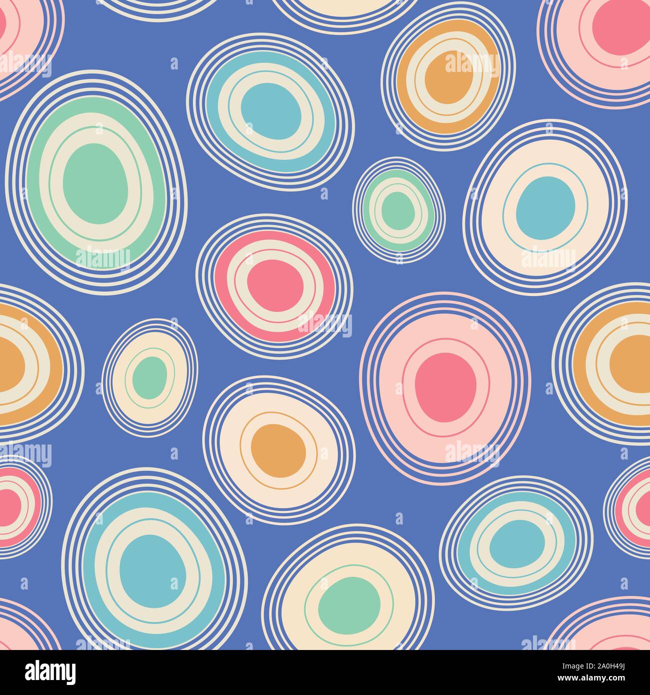 Seamless repeat tossed pattern of hand drawn colourful circles. Vector ...
