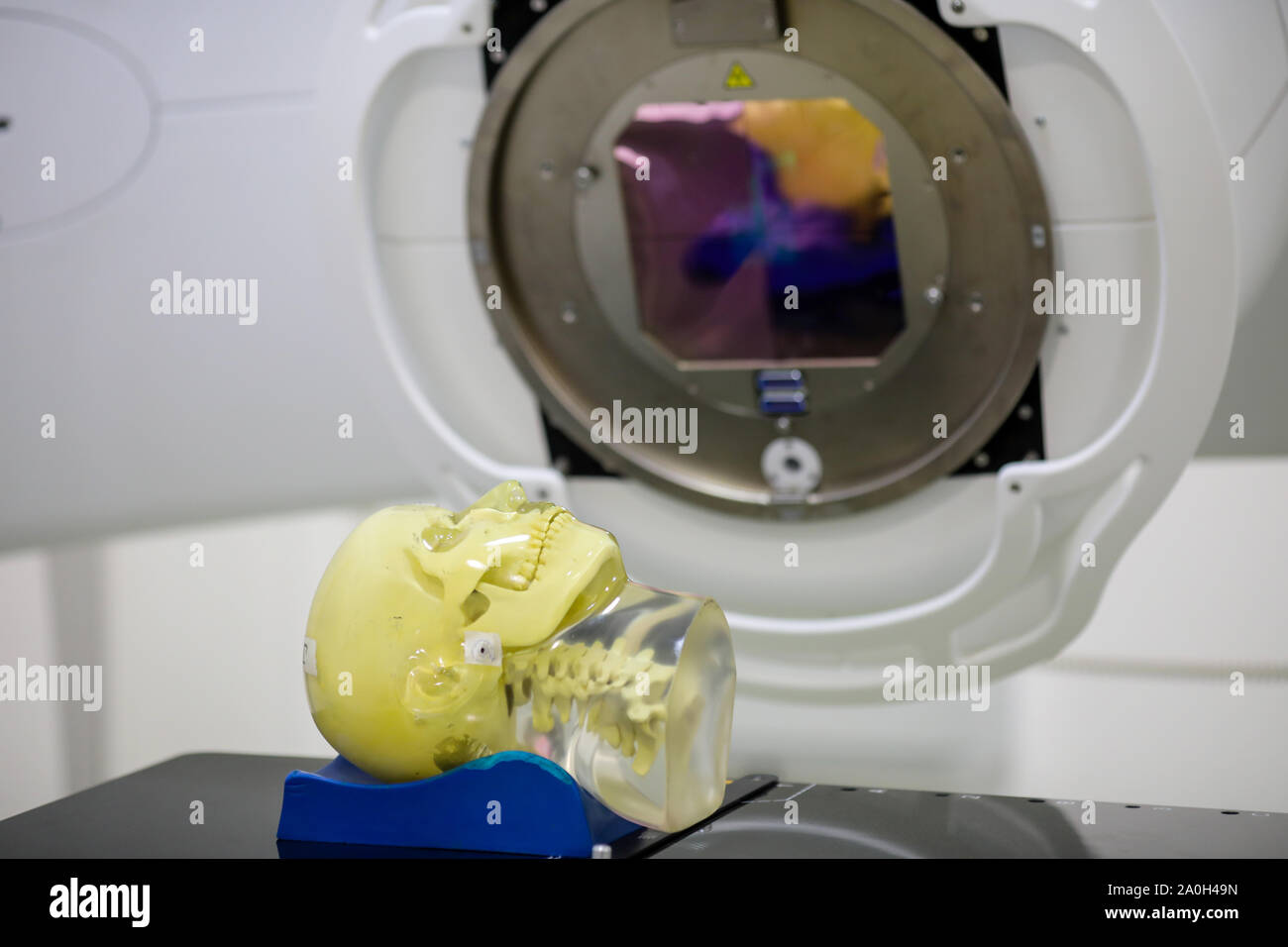 Human tissue mimicking mannequin head on a medical linear accelerator ...