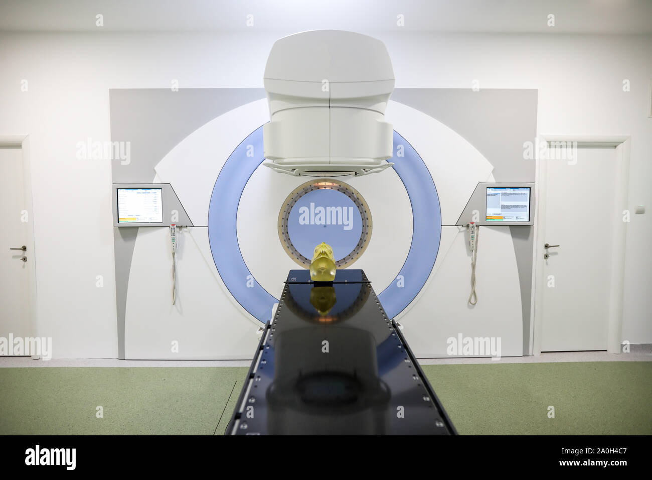 Human tissue mimicking mannequin head on a medical linear accelerator ...