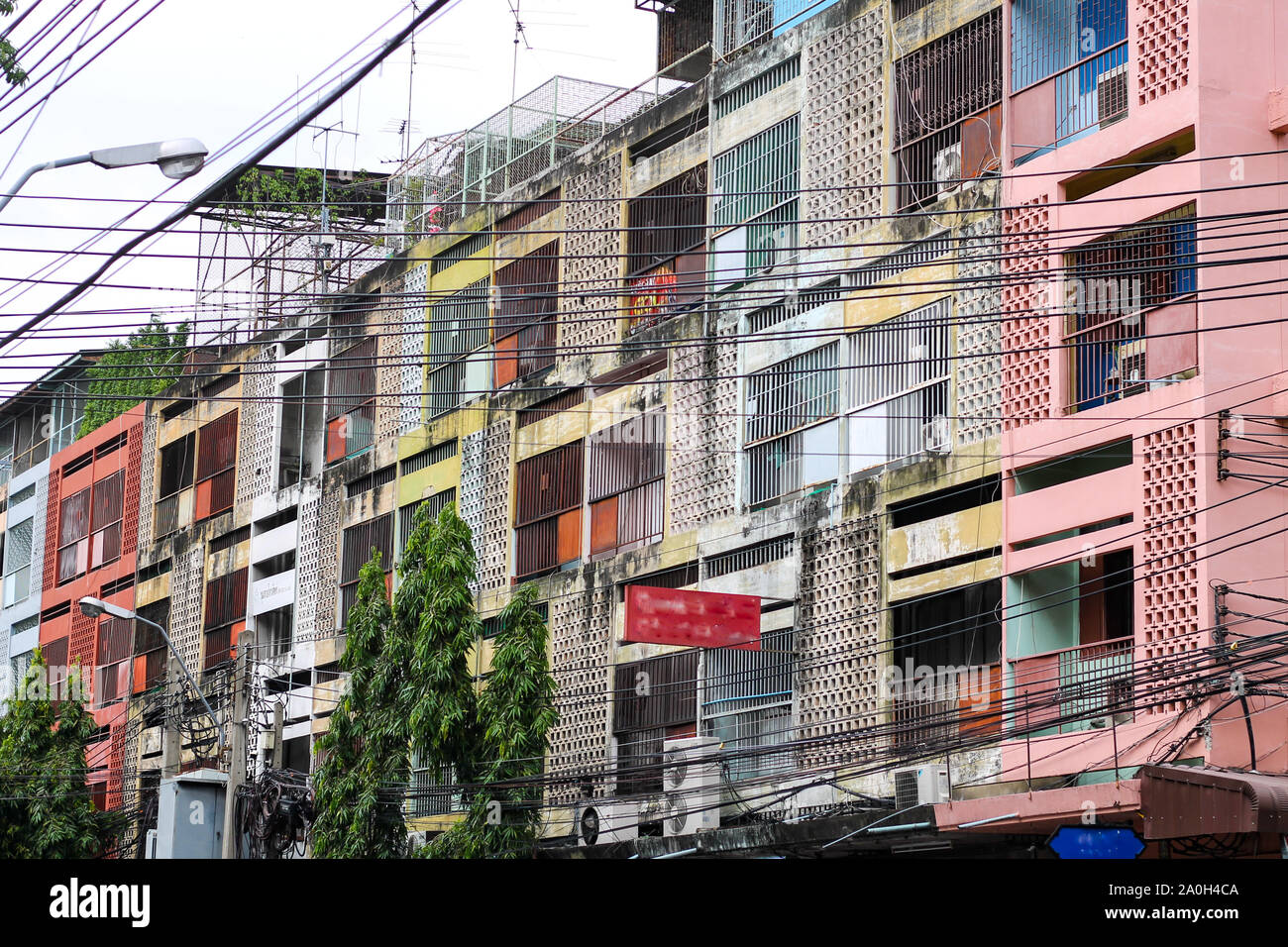 Crowded apartment buildings in downtown Bangkok City Thailand Stock ...