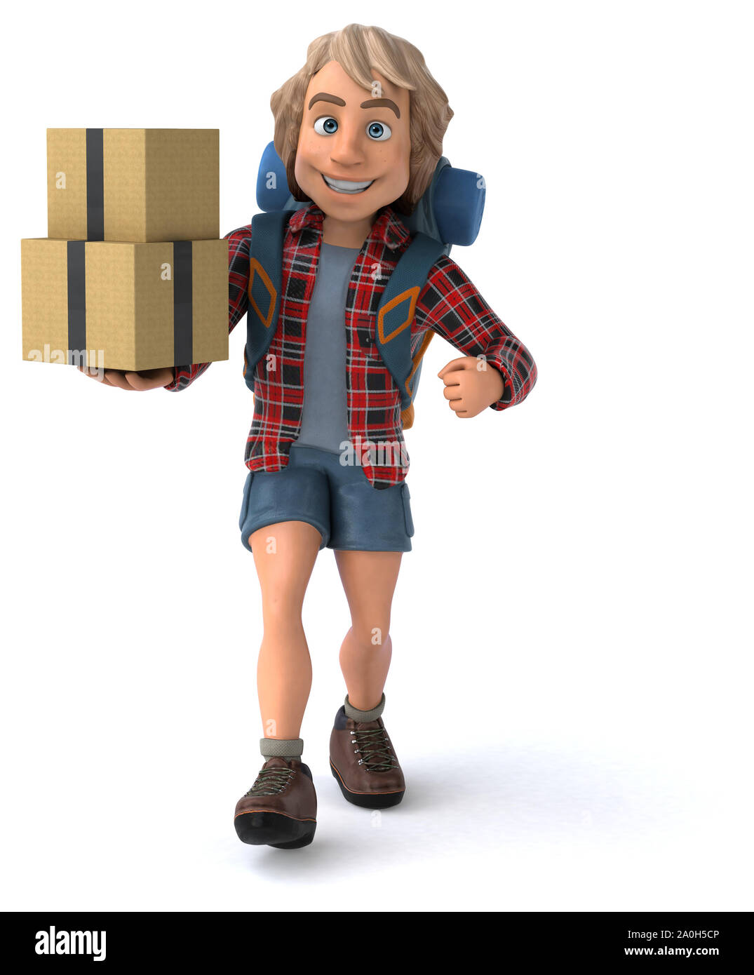 Fun backpacker cartoon guy Stock Photo - Alamy