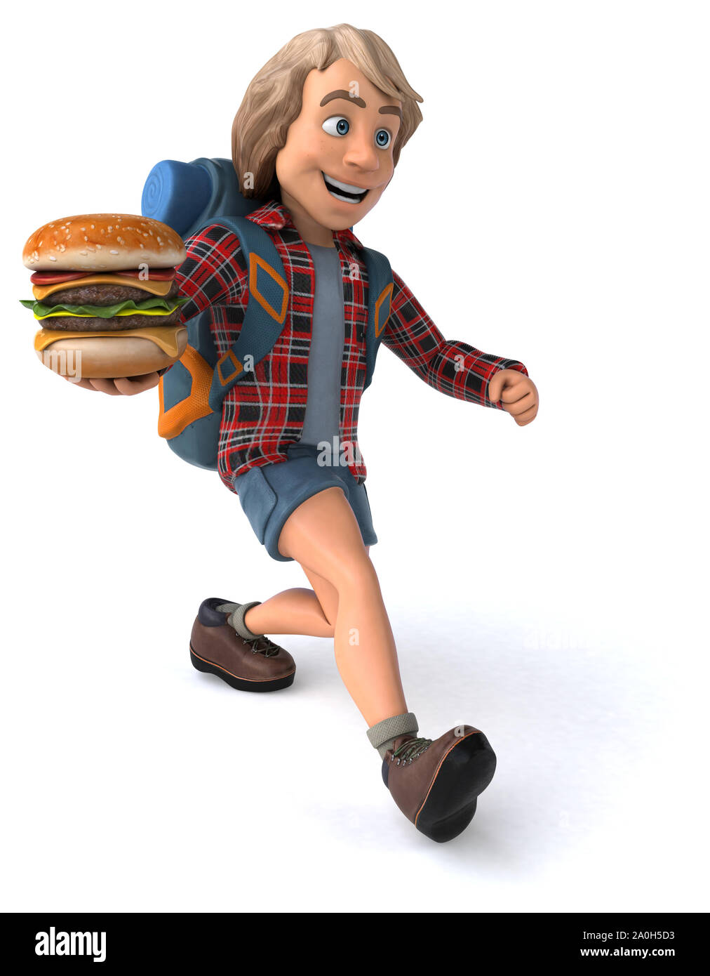 Fun backpacker cartoon guy Stock Photo - Alamy