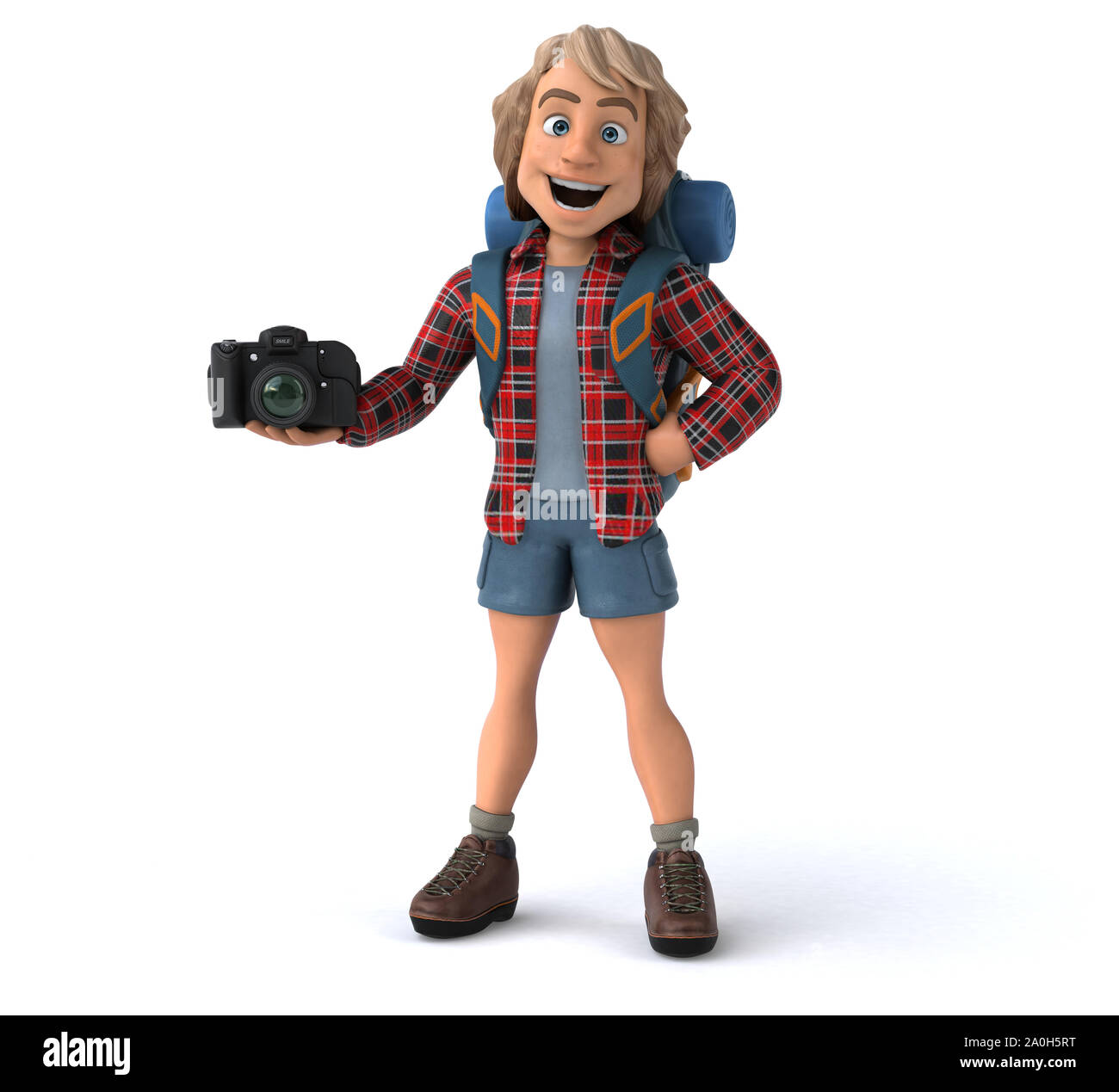 Fun backpacker cartoon guy Stock Photo - Alamy