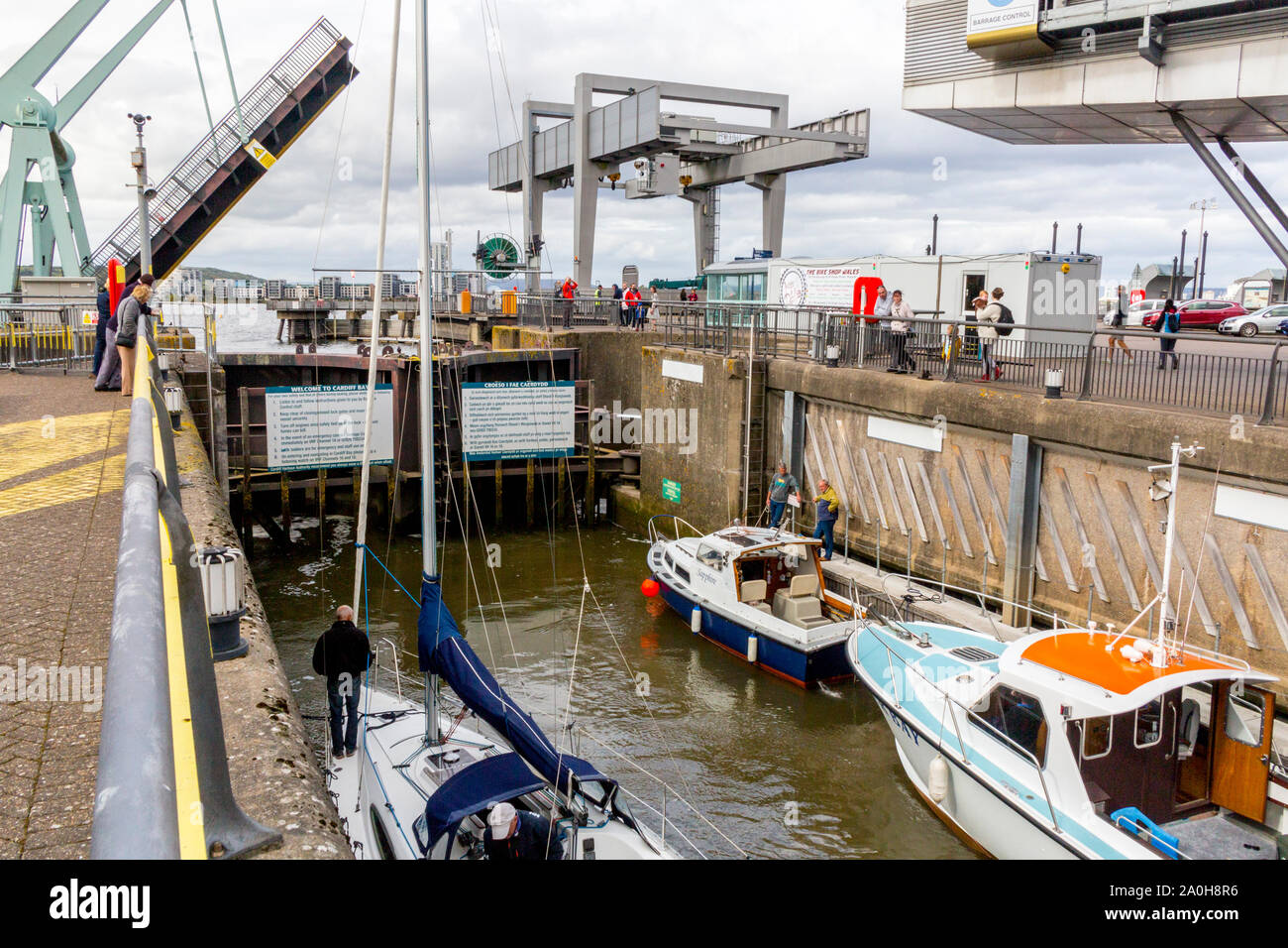 An assortment of boats waiting in one of the locks that give access to ...