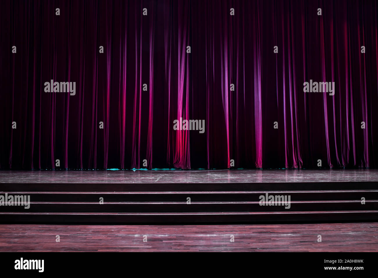 Stage wood with ladder and red curtains in a theater Stock Photo - Alamy