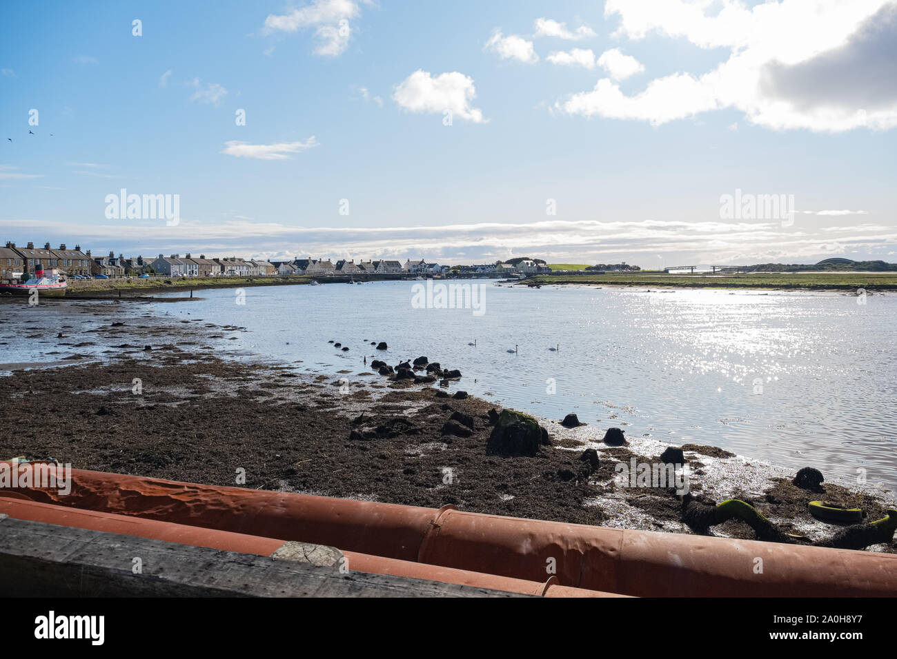 Irvine Harbour North Ayrshire Scotland and looking up to the old ...
