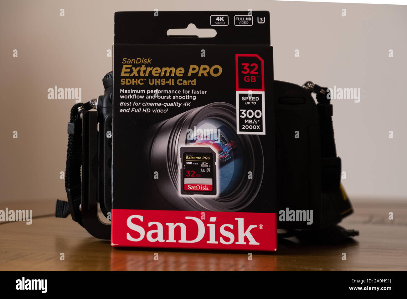 Largs, Scotland, UK - August 24, 2019: Sandisk branded Extreme Pro SDHC ...