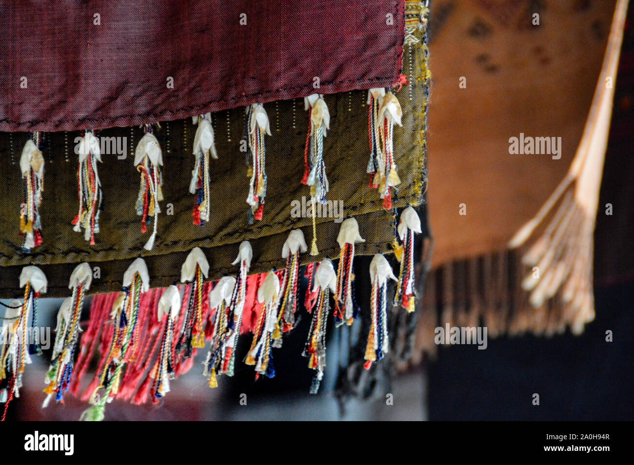 Traditional hand woven Lao silks sold as popular tourist souvenirs in ...