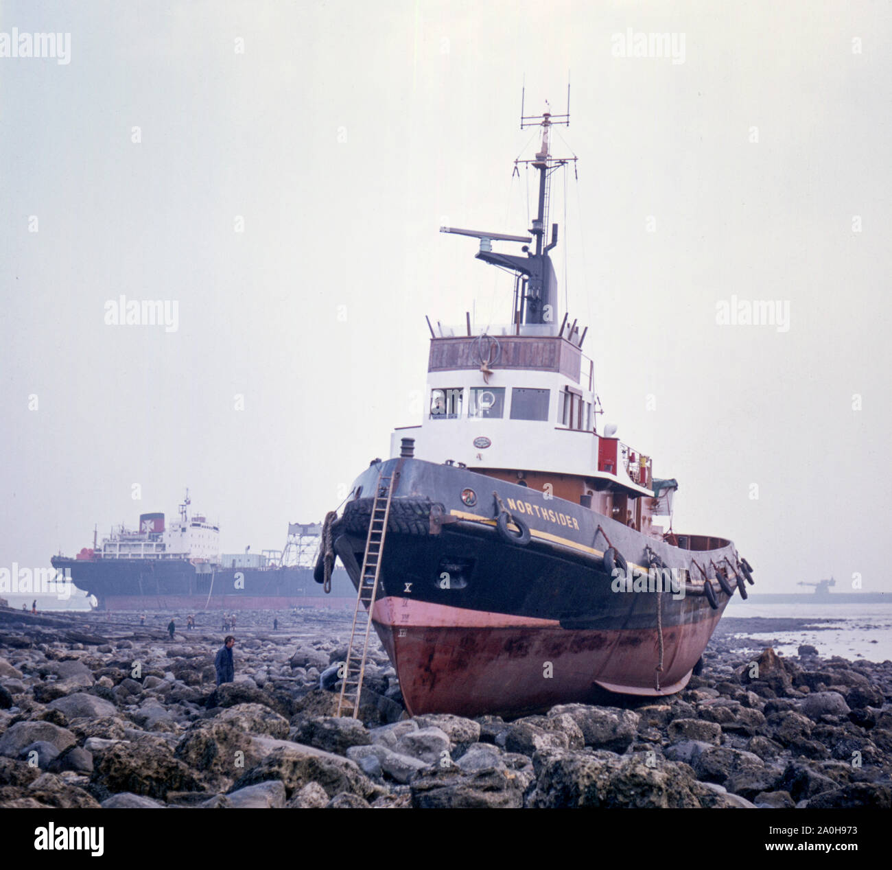Northsider, tug and Oregis aground on Black Middens rocks Tynemouth, UK ...