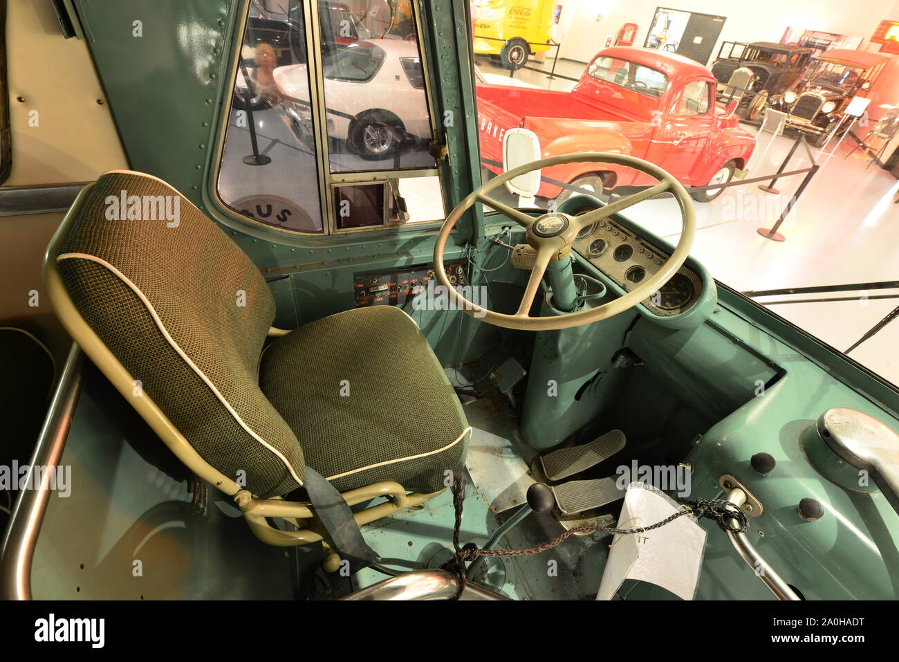 Drivers seat of a vintage American bus Stock Photo - Alamy