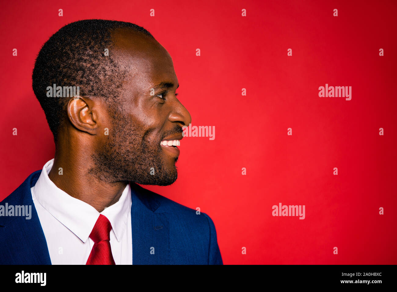 Profile side view portrait of cheerful optimistic positive handsome ...