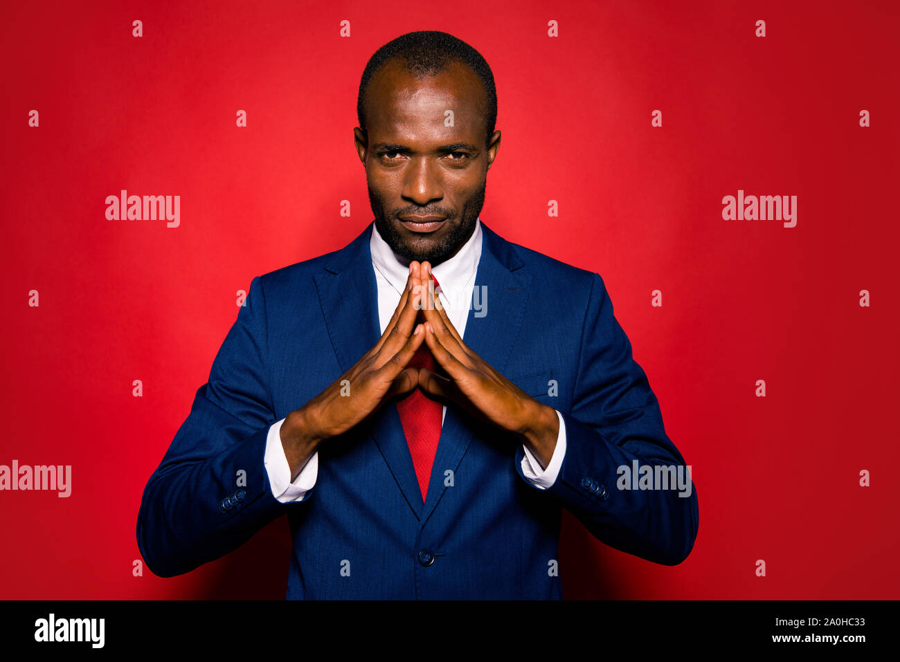 Portrait of content focused conentrated handsome authoritative mulatto ...