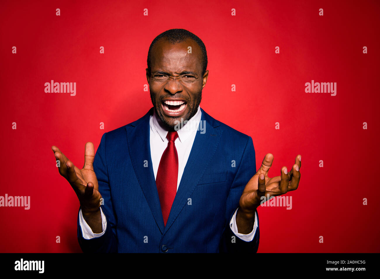 Portrait of tense evil madness chic classy confident people in style ...