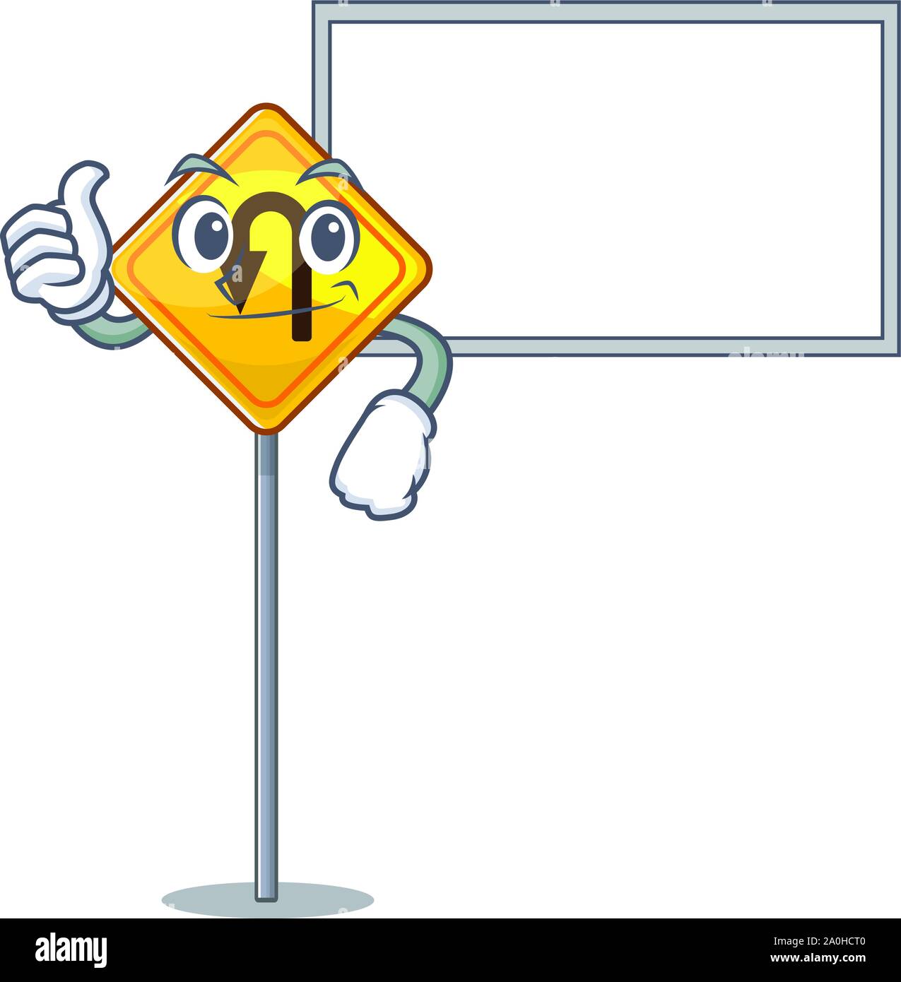 Thumbs up with board u turn sign on edge road cartoon Stock Vector ...