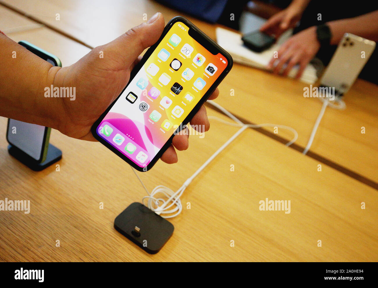 An iPhone 11 on display during the Apple iPhone 11 launch at the tech ...