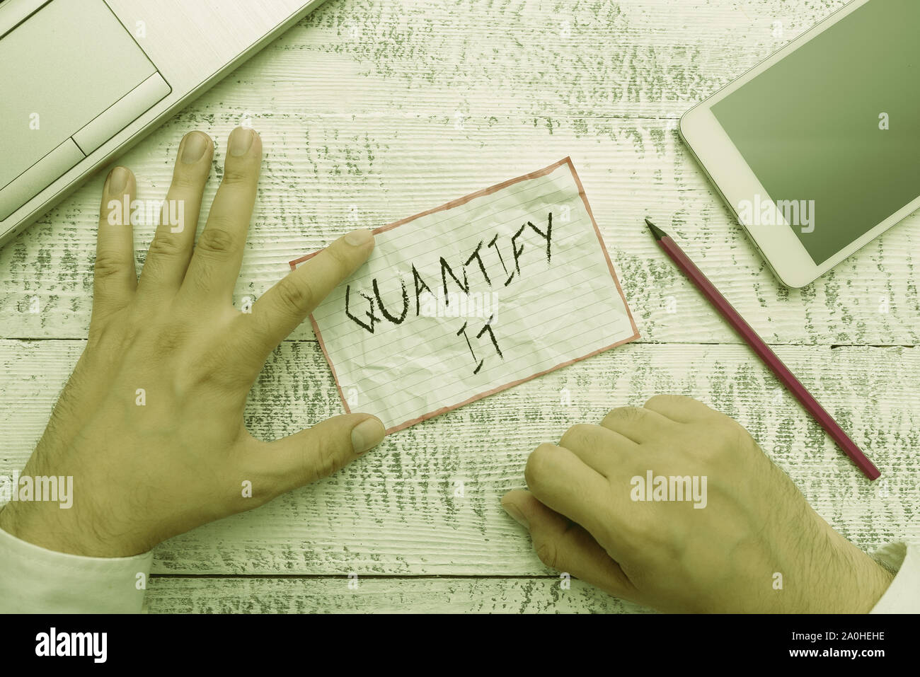 Writing note showing Quantify It. Business concept for Measure the size ...