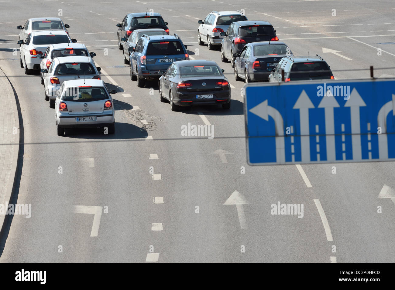 Vilnius, Lithuania - April 02: Traffic, cars on highway road in Vilnius ...
