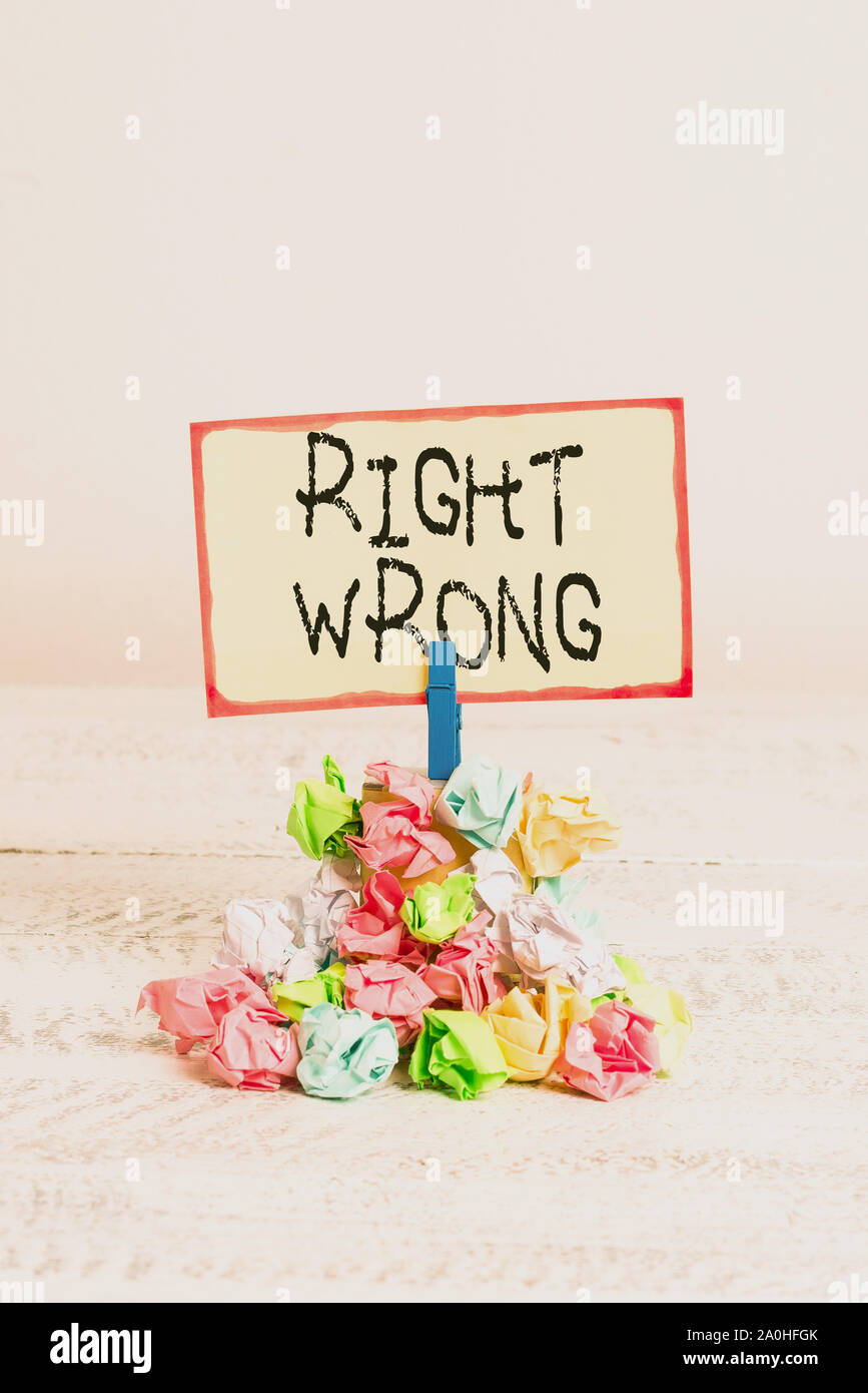 Writing Note Showing Right Wrong Business Concept For Choose Between Two Decisions Correct And