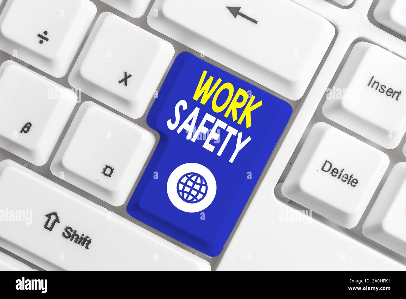 Writing note showing Work Safety. Business concept for Policies and ...