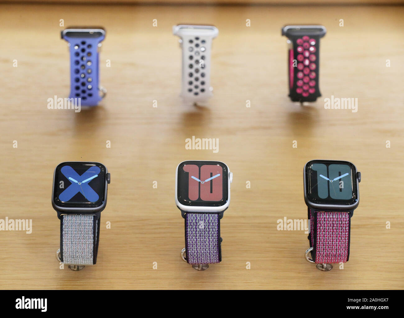 Apple Watch 5 timepieces on display during the Apple iPhone 11 and ...
