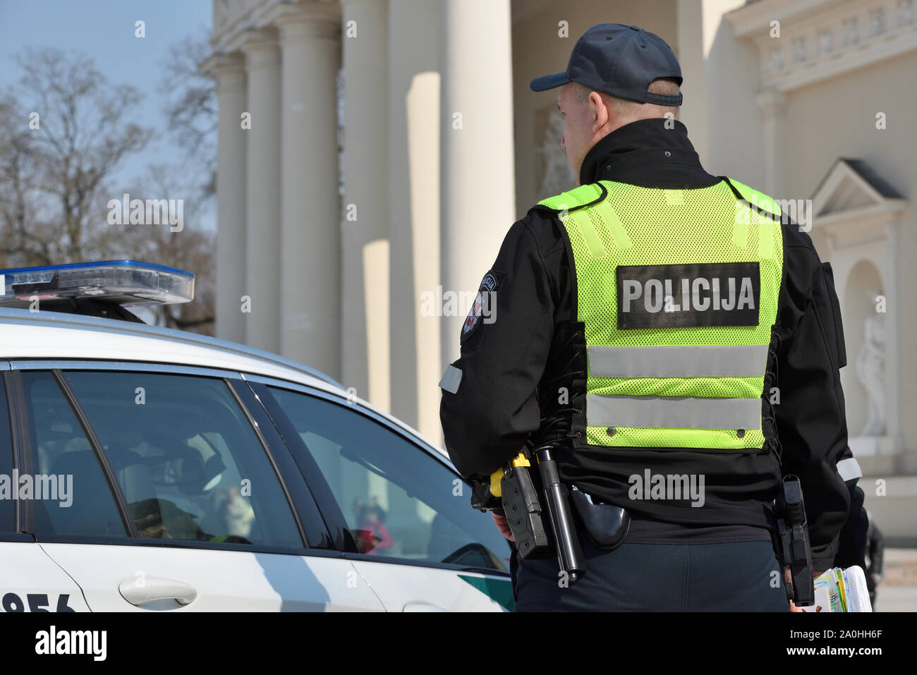 Vilnius, Lithuania - April 06: Police officer in Vilnius Old Town on ...