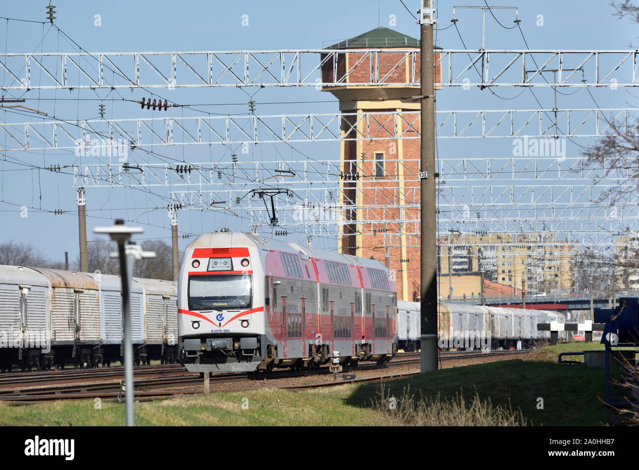 Vilnius, Lithuania - April 18: Lithuanian Railways Running train in ...