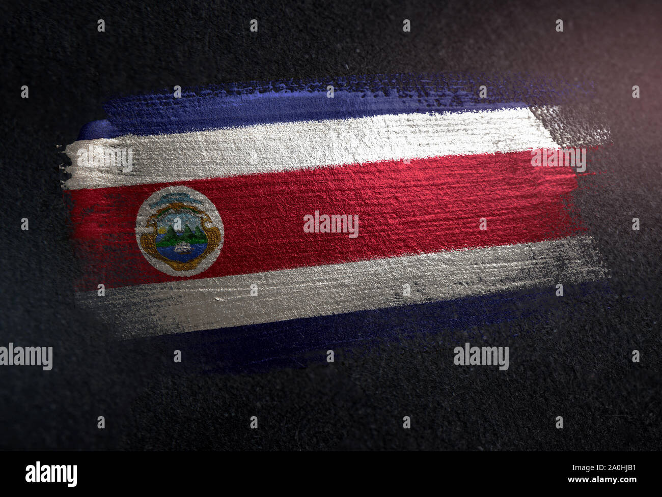 Costa Rica Flag Made of Metallic Brush Paint on Grunge Dark Wall Stock ...