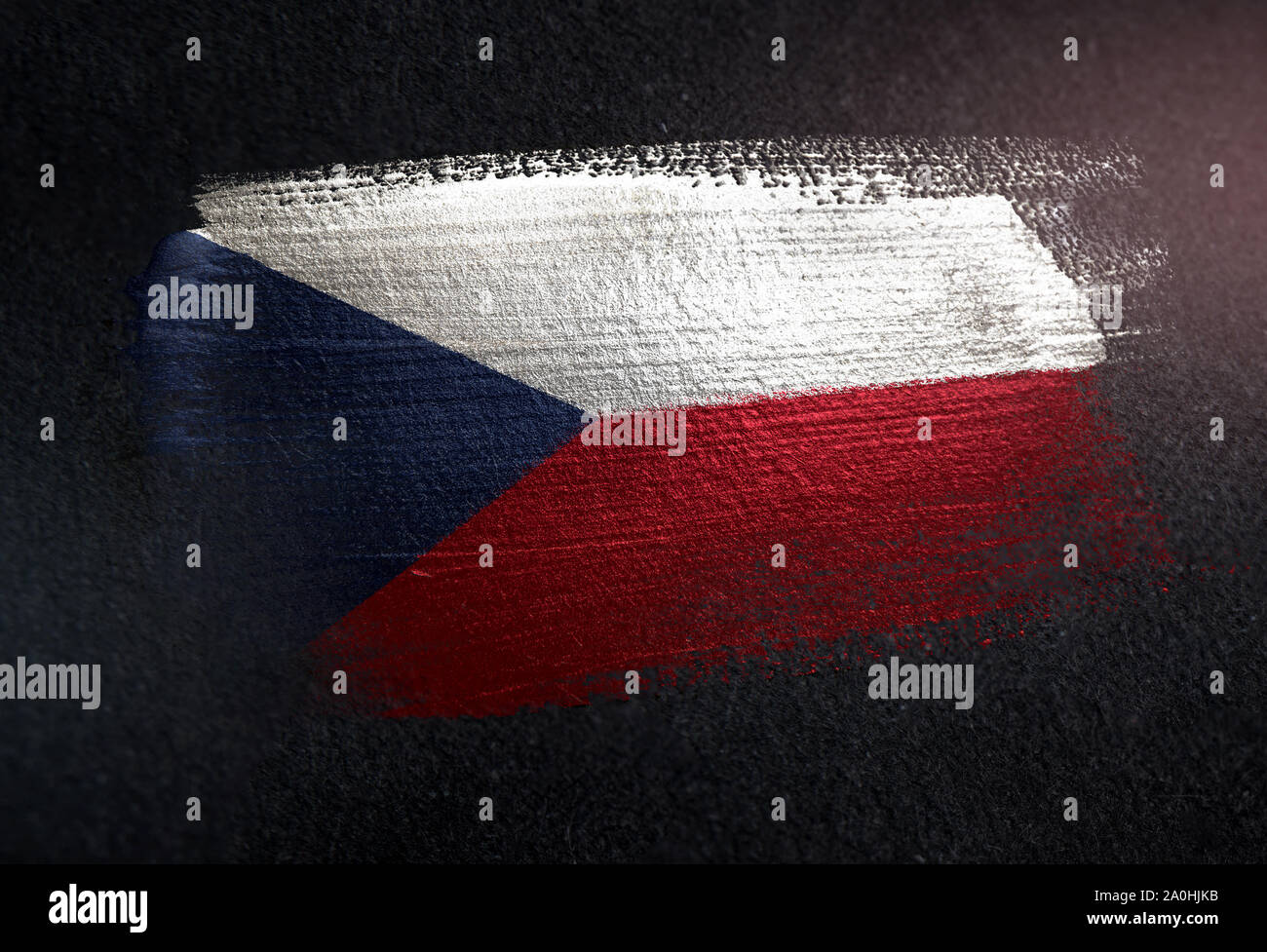Czech Republic Flag Made of Metallic Brush Paint on Grunge Dark Wall ...