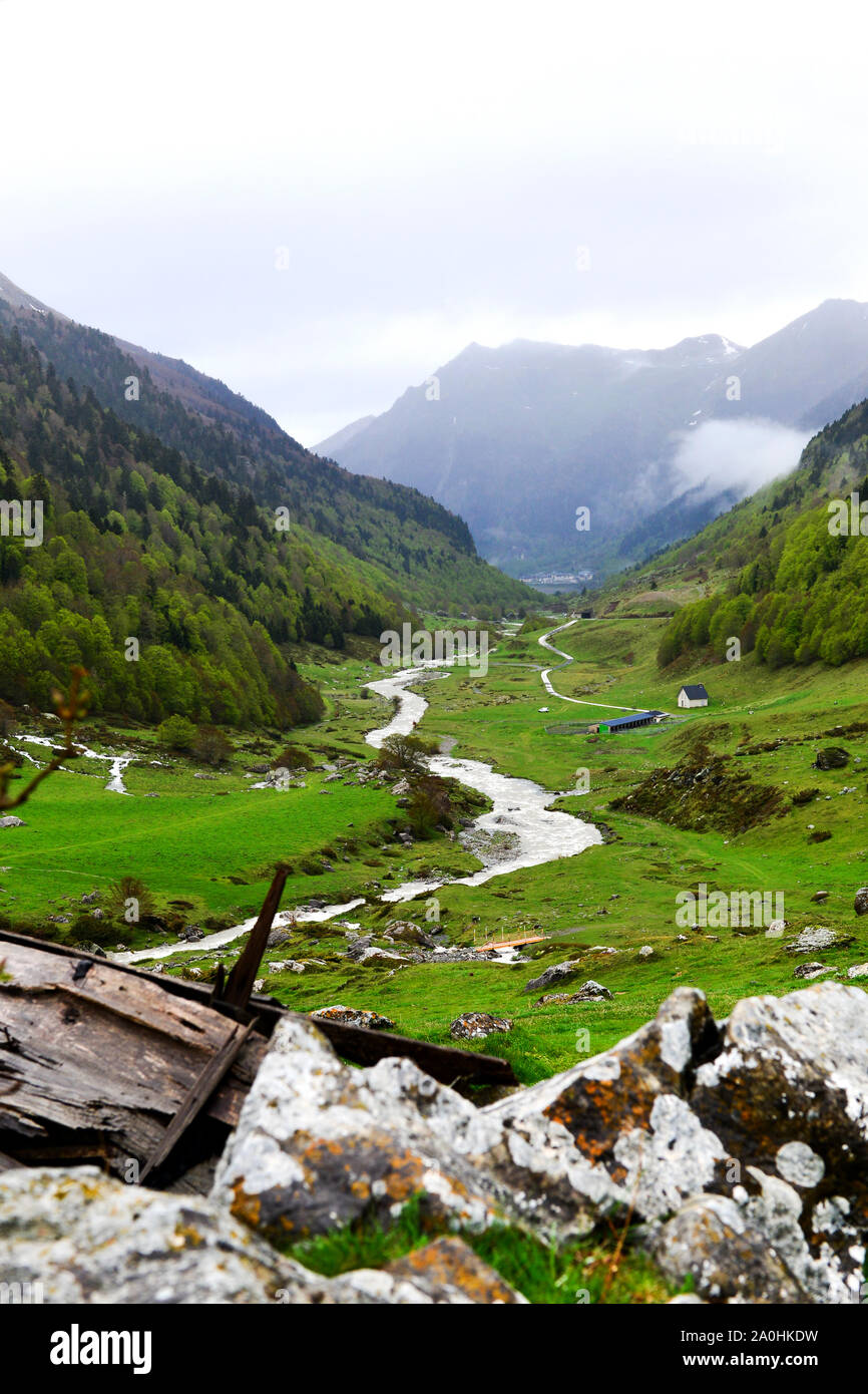 French Pyrenean landscape with stream in valley Stock Photo - Alamy