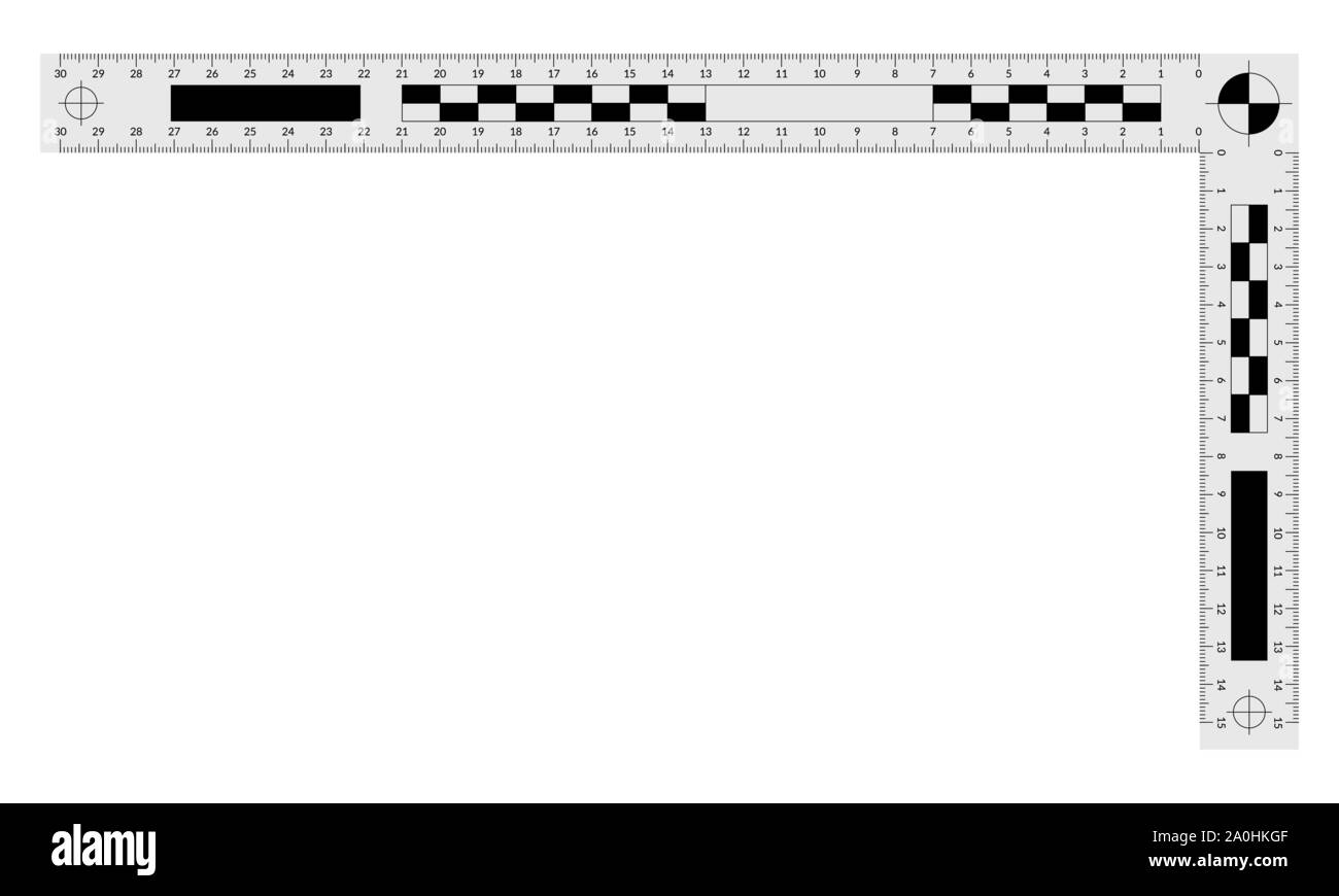 Double angled forensic ruler for measuring a crime evidences Stock ...