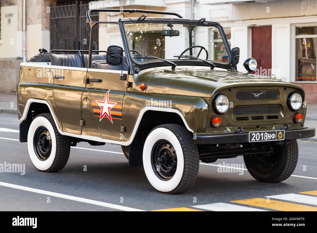 Sevastopol, Crimea - May 5, 2018: UAZ-469 stands on a street, it is an ...